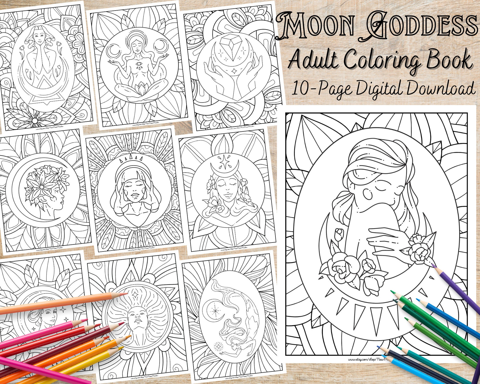 Moon Goddess Coloring Book Lunar Fantasy Coloring Pages - Etsy