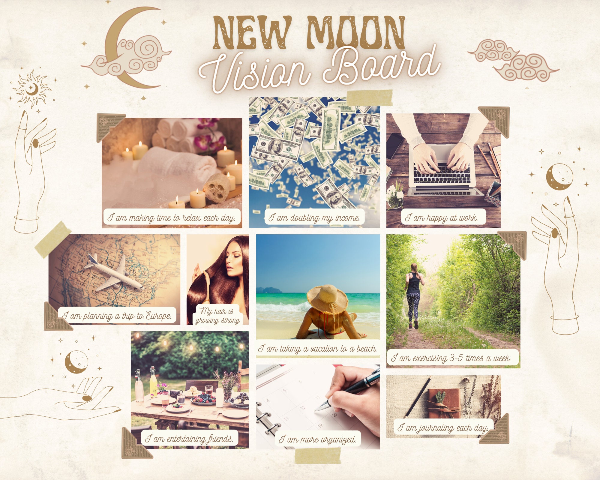 Vintage Witchy Vision Board Canva Templates | New Moon Manifestation ...