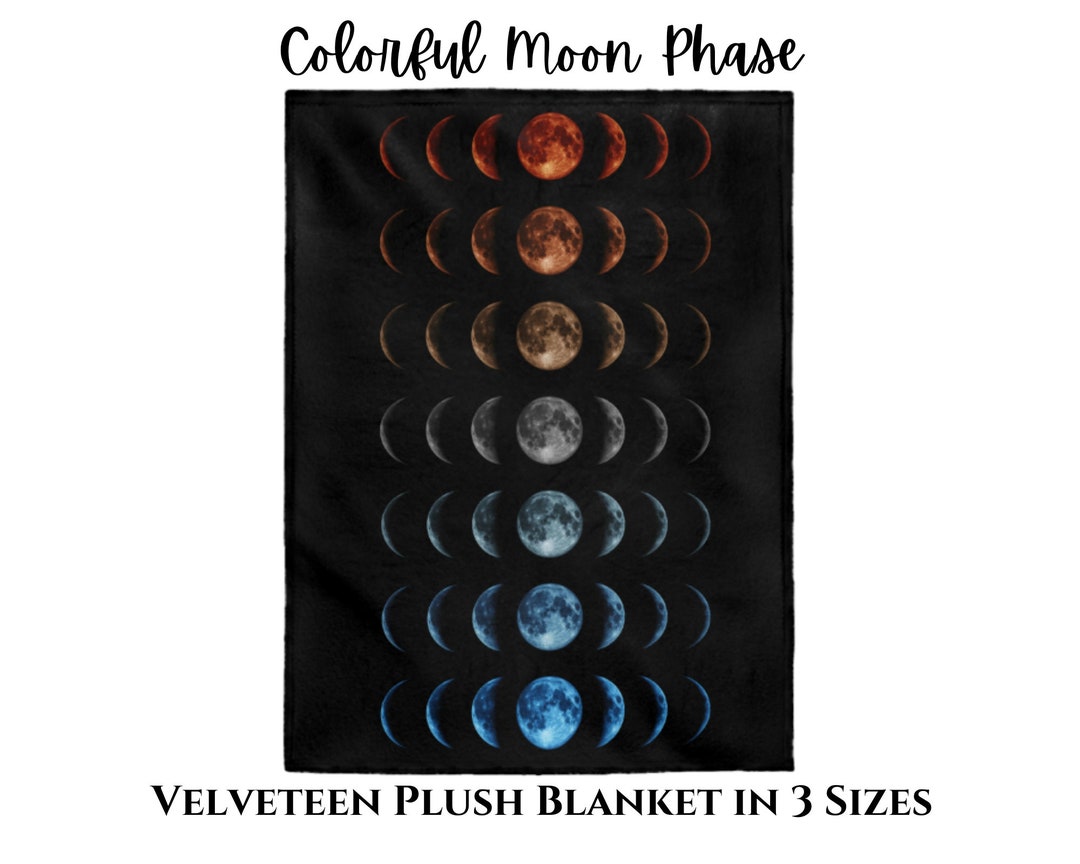Colorful Moon Phase Plush Blanket Velveteen Blanket 3 Sizes Celestial ...