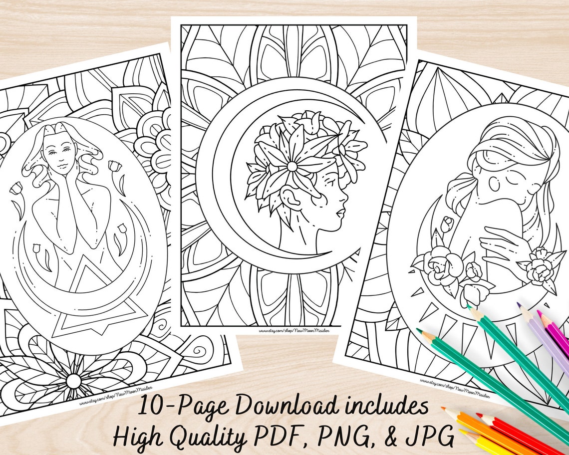 Moon Goddess Coloring Book Lunar Fantasy Coloring Pages - Etsy