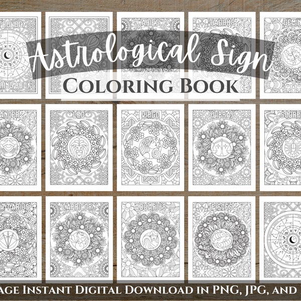 Zodiac Printable Coloring Pages - Etsy