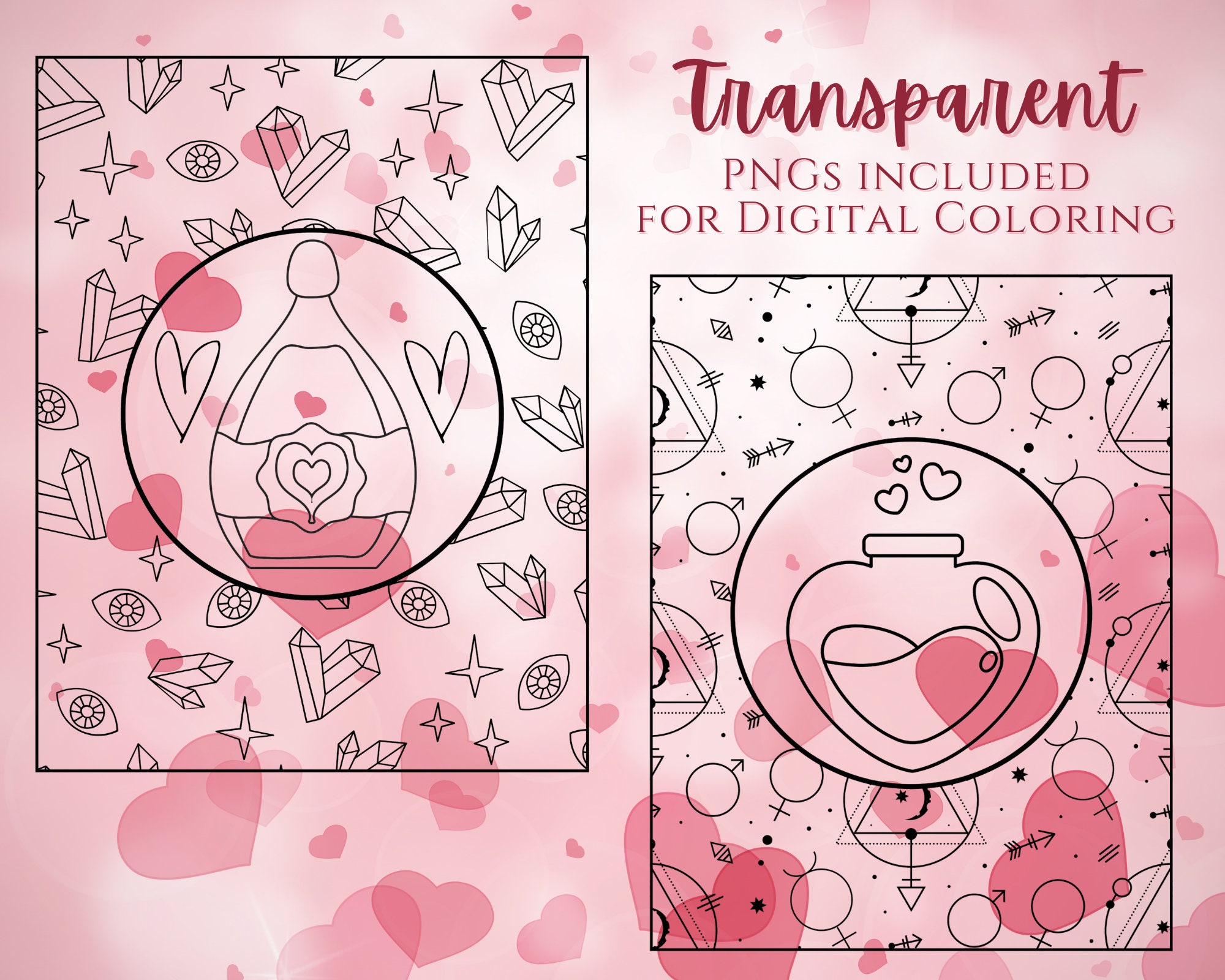 Love Potion Coloring Pages 8-page Love Spell Coloring Book Valentine ...