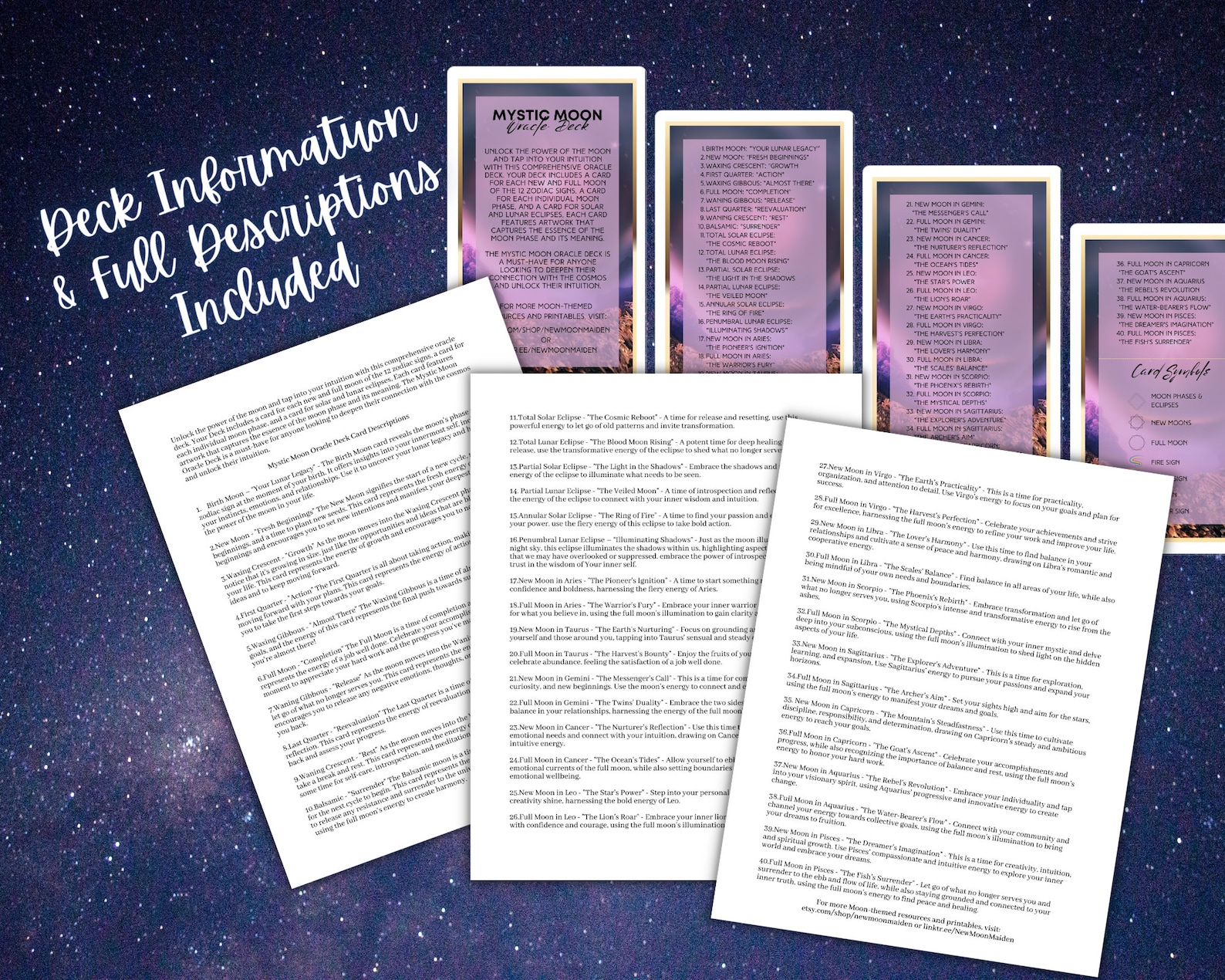 Mystic Moon Oracle Deck Printable Divination Cards 44 Card Moon Magic
