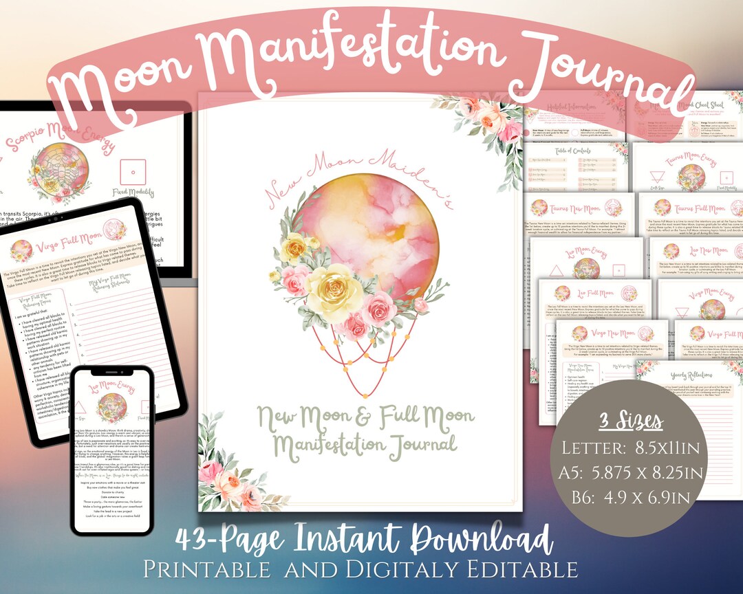 New Moon & Full Moon Manifestation Journal | Undated Yearly Moon ...