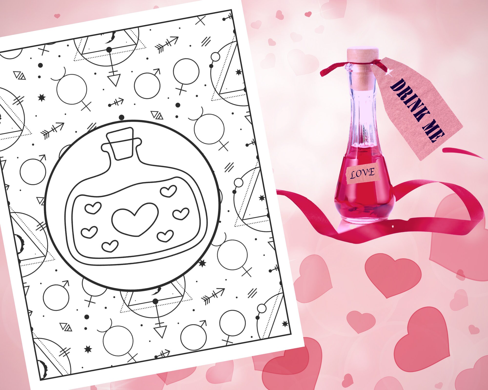 Love Potion Coloring Pages 8-page Love Spell Coloring Book Valentine ...