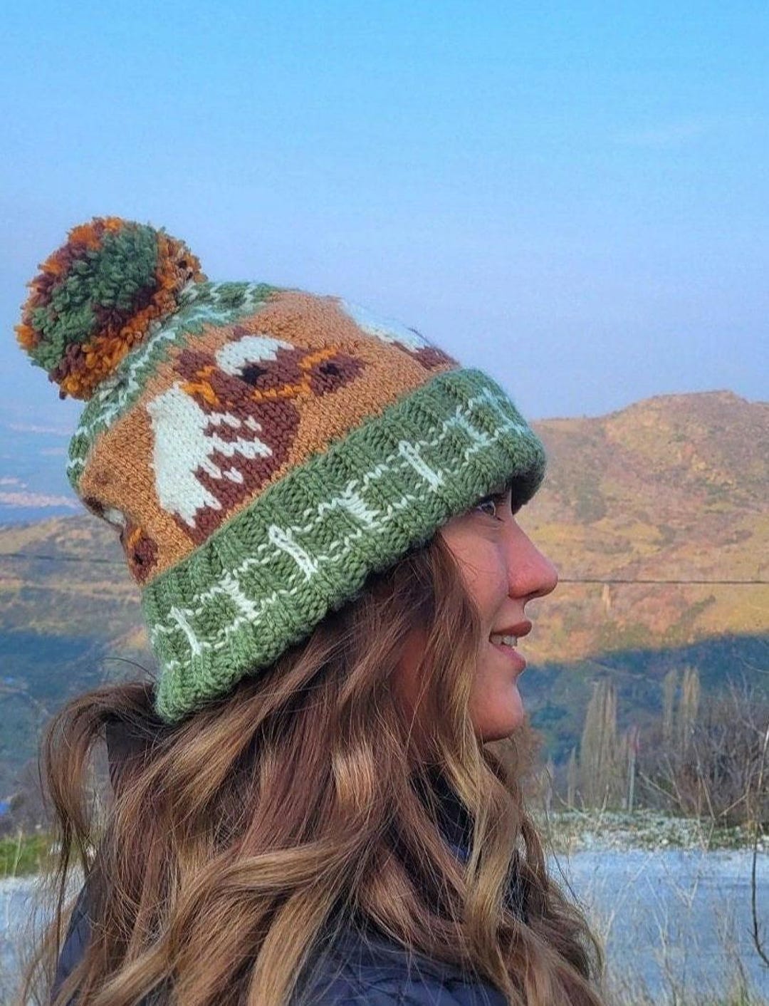 Horse Beanie, Hand Knit Horse Pattern Winter Hat, Handmade Cuffed ...