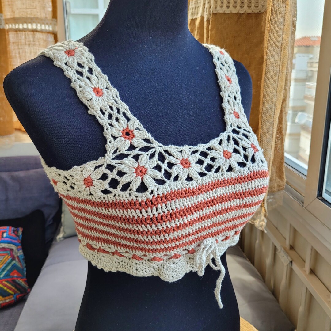 Flower Detail Crochet Tank Top, Handmade Boho Crop Top,underboob Lace ...