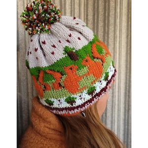 Hand Knitted Squirrel Themed Hat| Squirrel Themed Bobble Beanie ...