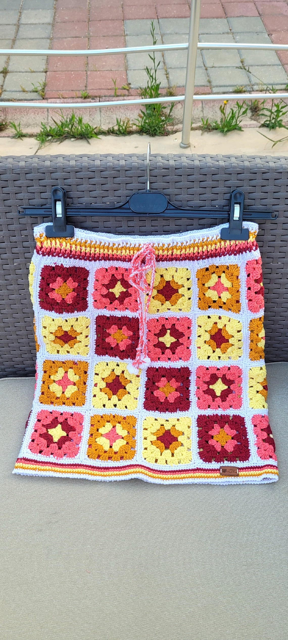 Burgundy Yellow Granny Square Skirt Crochet Mini Beachwear - Etsy