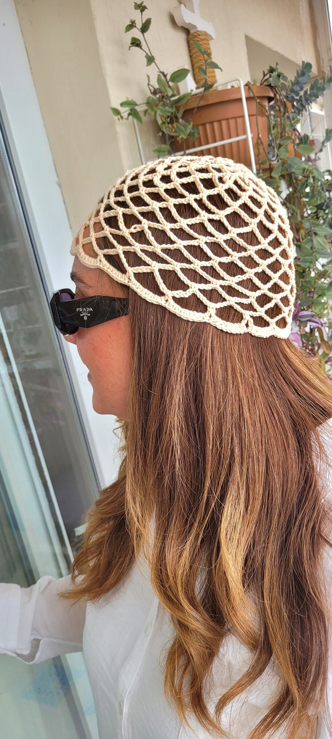 Crochet Hat, Cotton Mesh Knitted Hat, Skull Cap, Retro Hat, Fishnet Hat ...