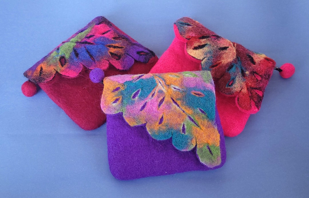 Chic Wool Felt Pouch, Handmade Colorful Leave Purse, Gifts for Kids and ...