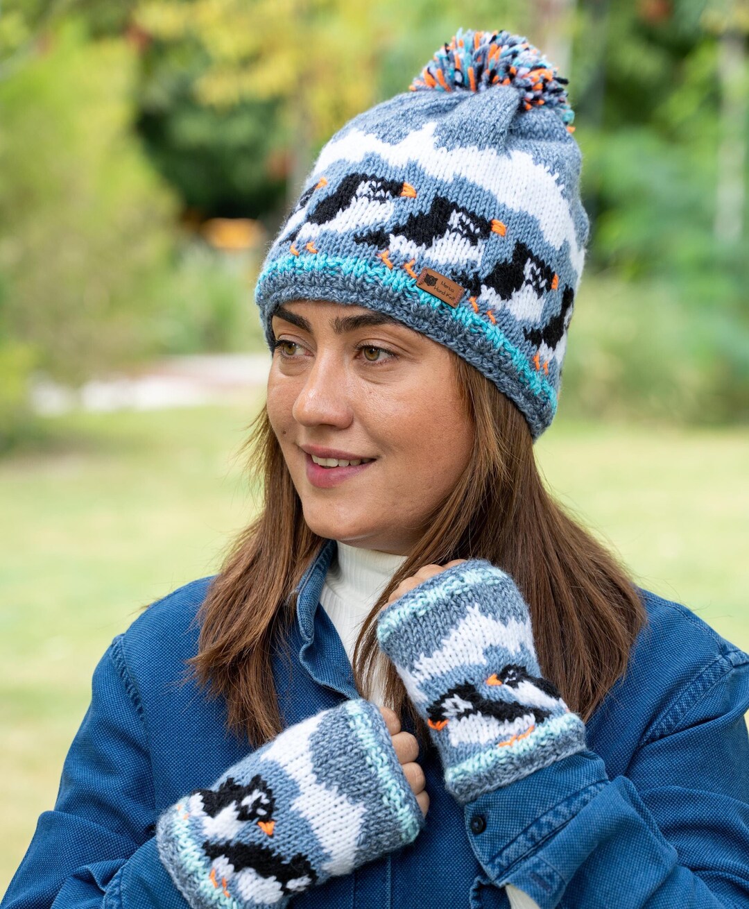 Woman's Hand Knit Penguin Hat, Penguin Bobble Beanie, Handmade Animal ...