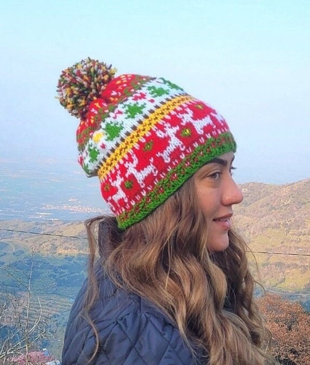 Hand Knitted Christmas Themed Winter Hatfair Isle Bobble Beaniefleece ...