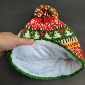 Hand Knitted Christmas Themed Winter Hatfair Isle Bobble Beaniefleece ...