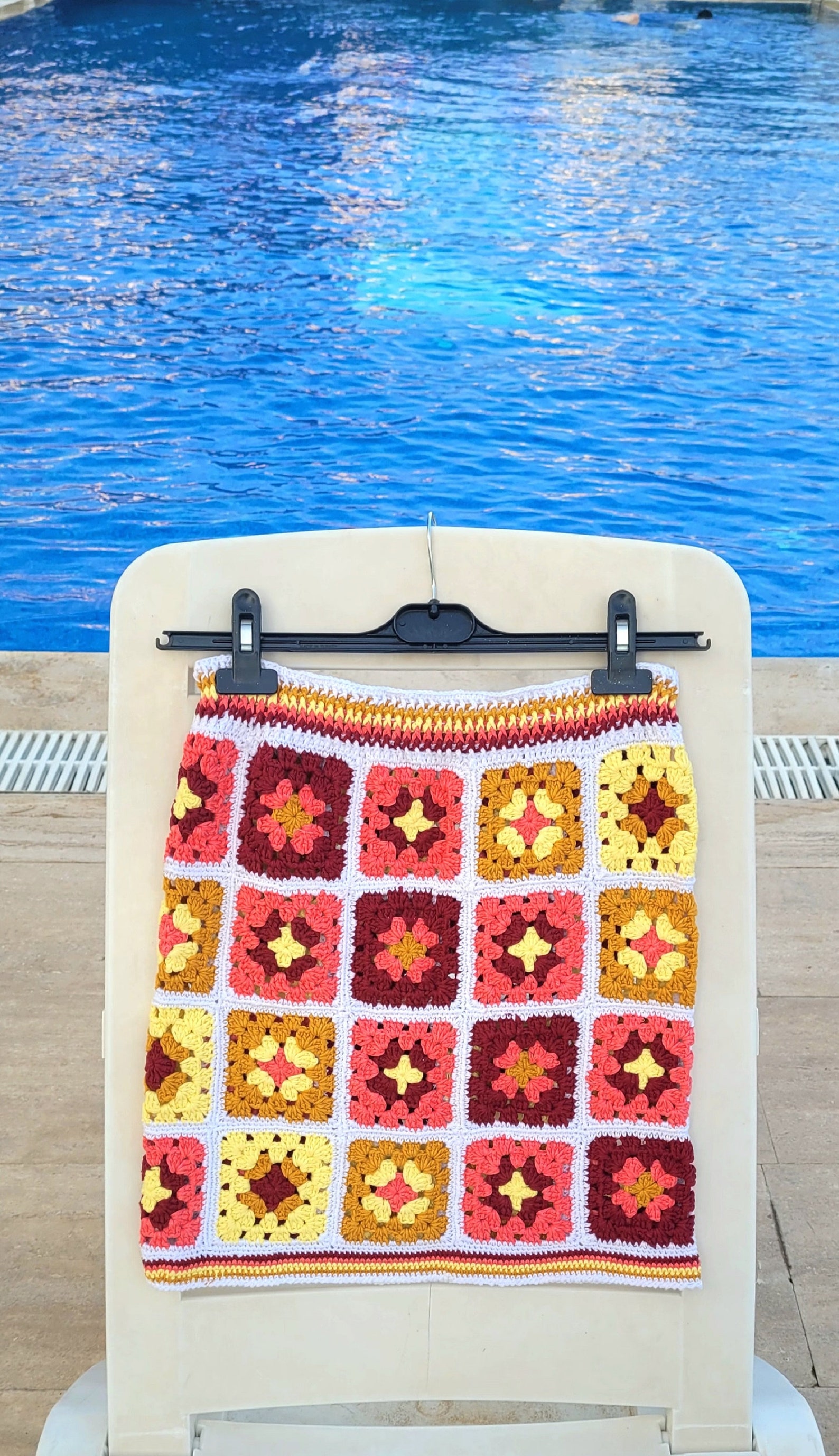Burgundy Yellow Granny Square Skirt Crochet Mini Beachwear - Etsy