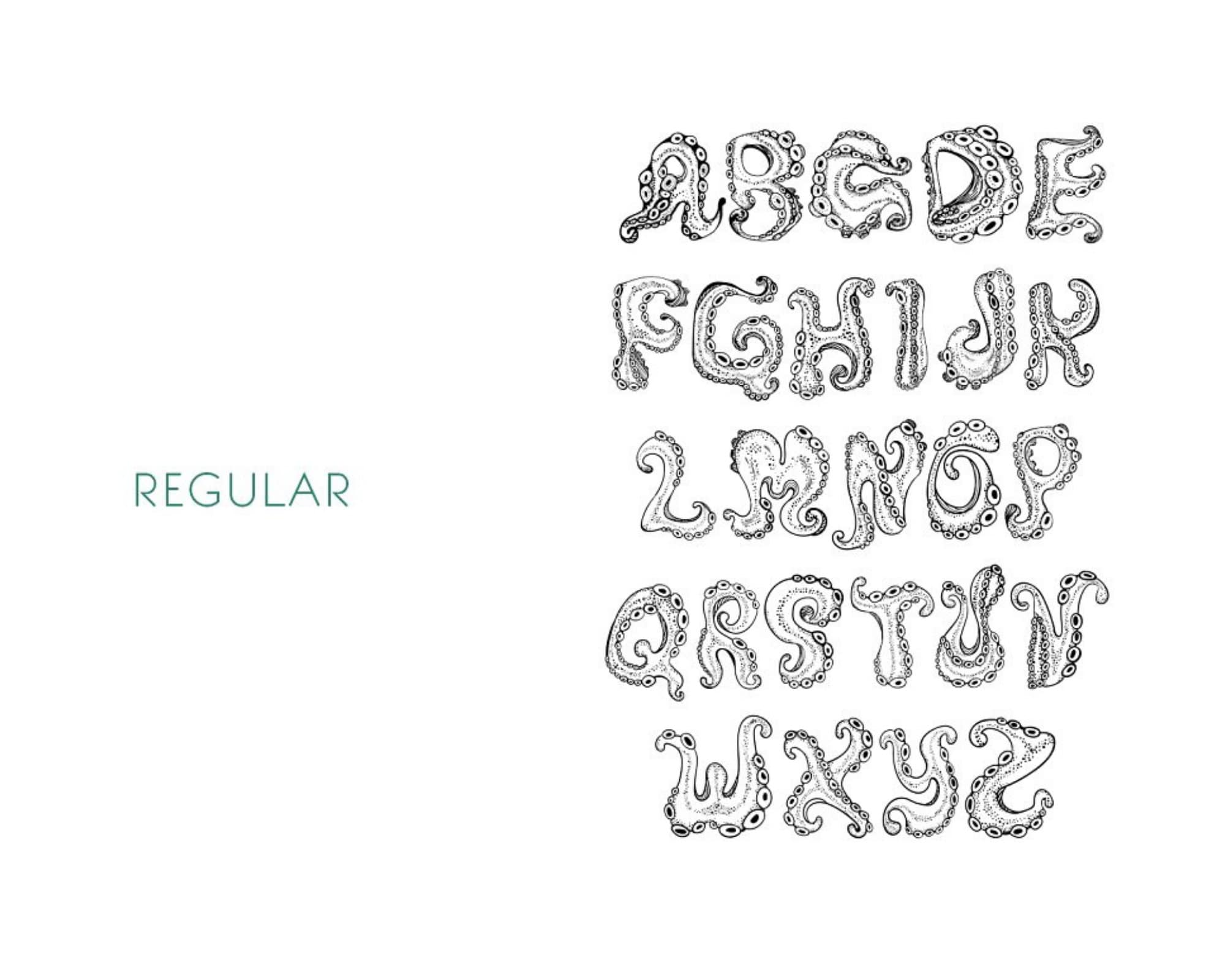 Octopus Font Tentacle Font Outline Font Cricut Font Doodle - Etsy UK