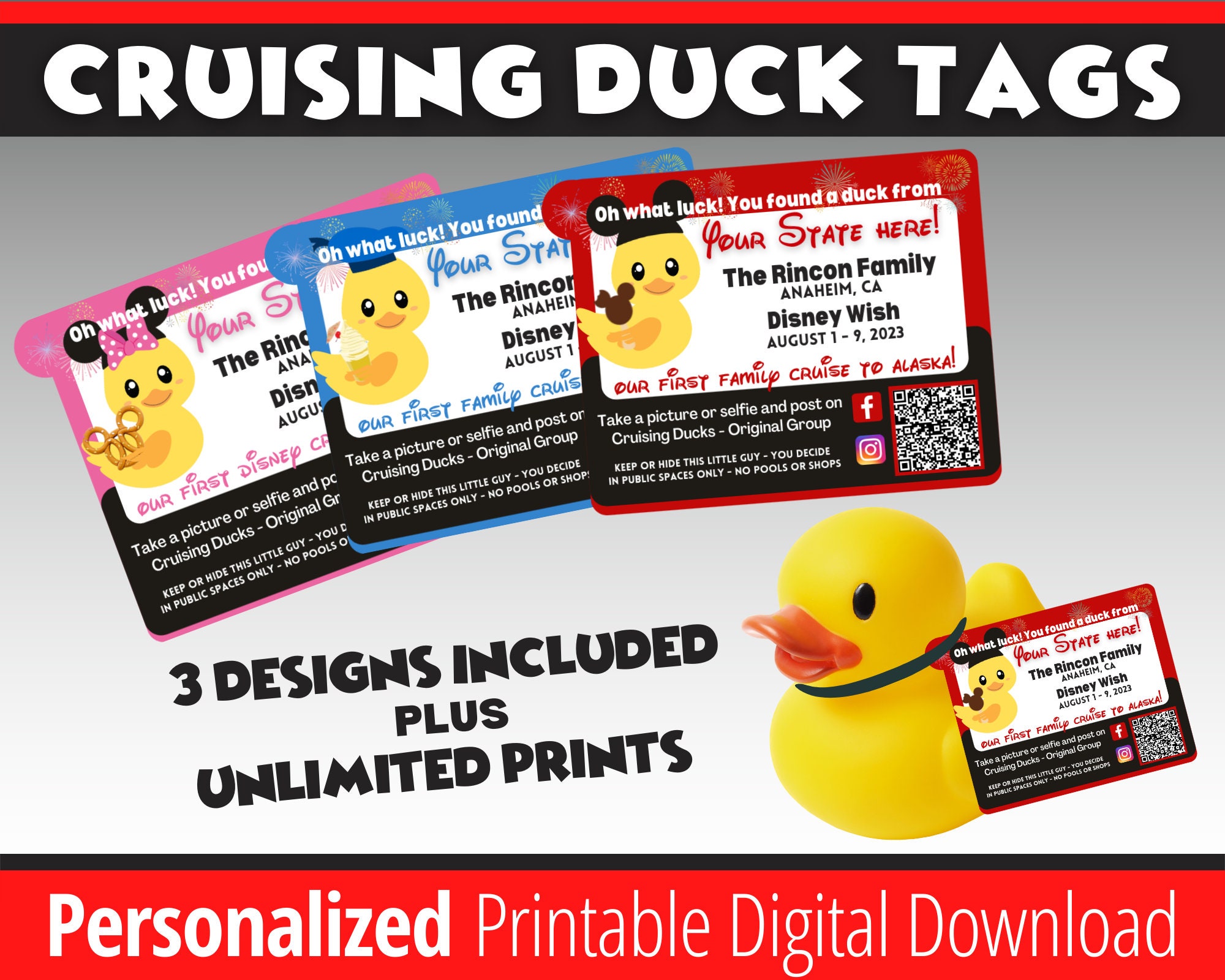 Cruising Duck Tag Printable Digital Download Carnival Ducks Etsy
