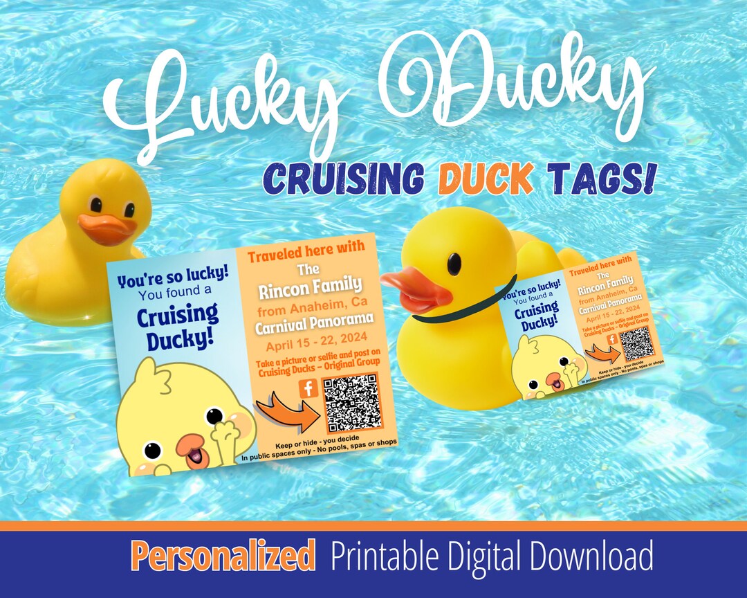 Cruising Ducks Lucky Ducky Tag, Printable Digital Download, Cute Custom ...