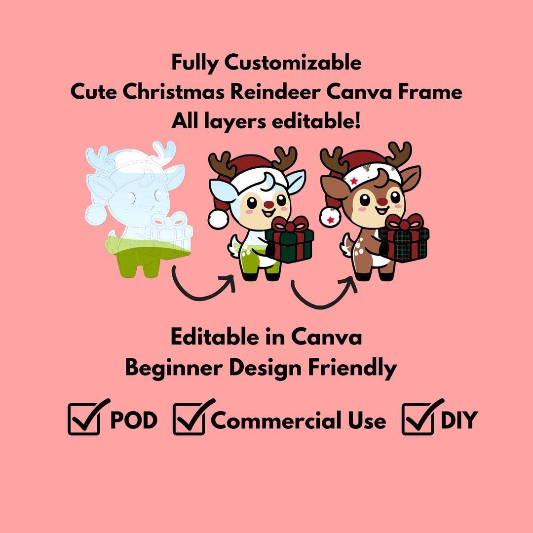 Cute Christmas Reindeer Graphic Design. Canva Template. Layered Vector ...