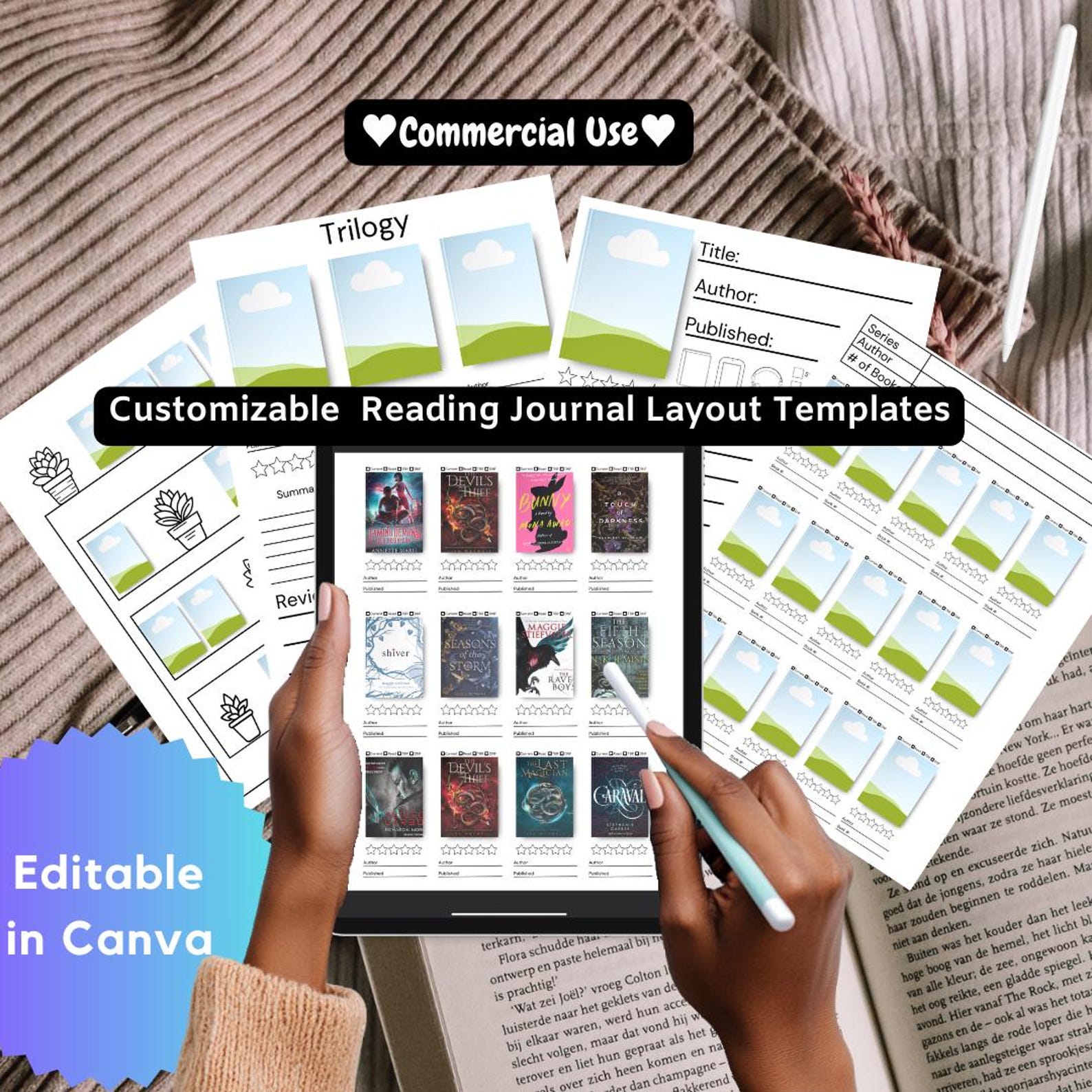 Editable Reading Journal Planner Canva Template Bundle. Customizable ...