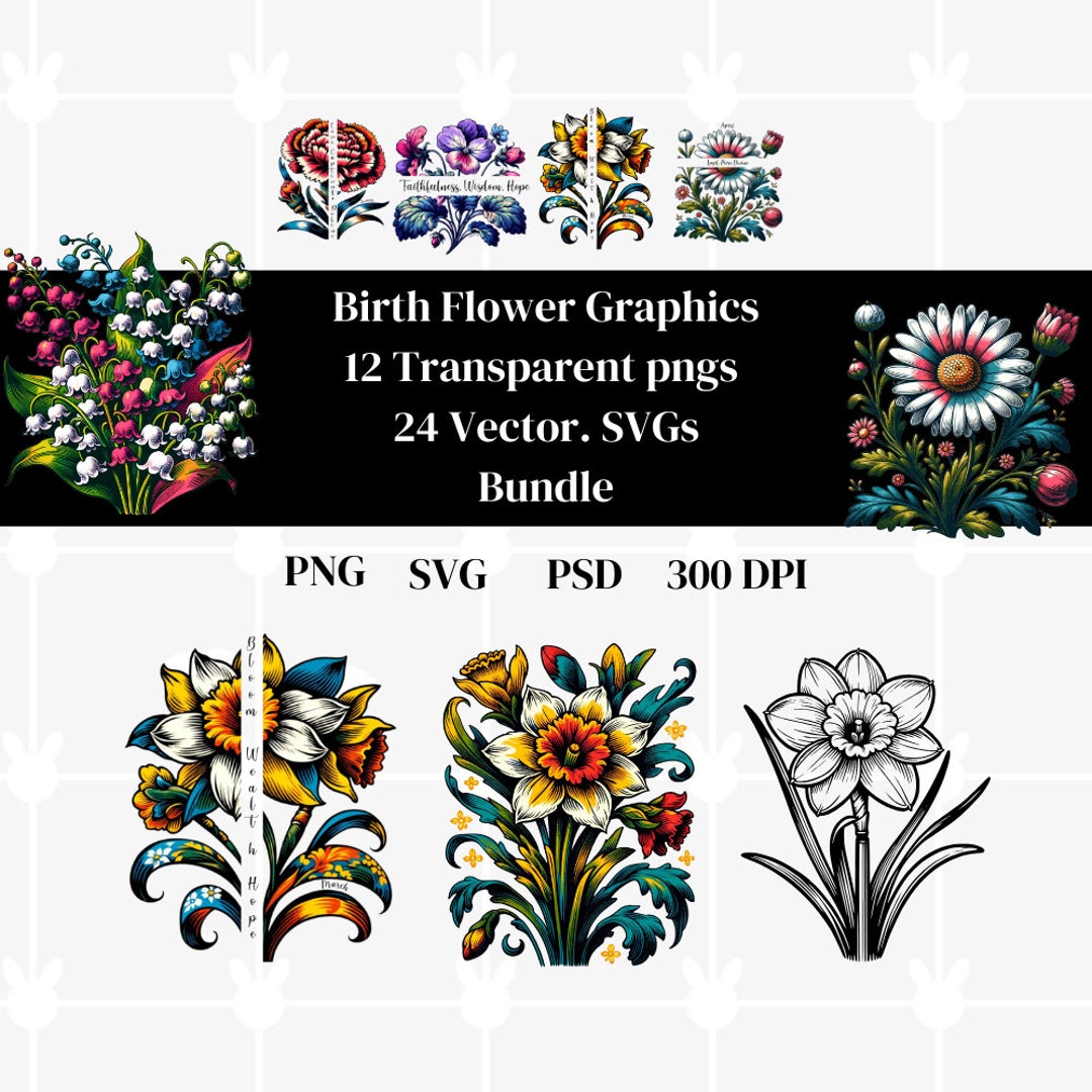 Birth Flower SVG Bundle. Color Birth Flower Graphics Bundle. PSD Files ...