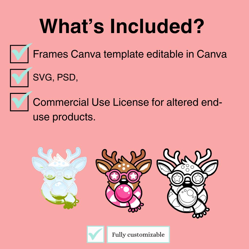 Bubblegum Reindeer Canva Template. Christmas T Shirt. Mug, Diy Graphic ...