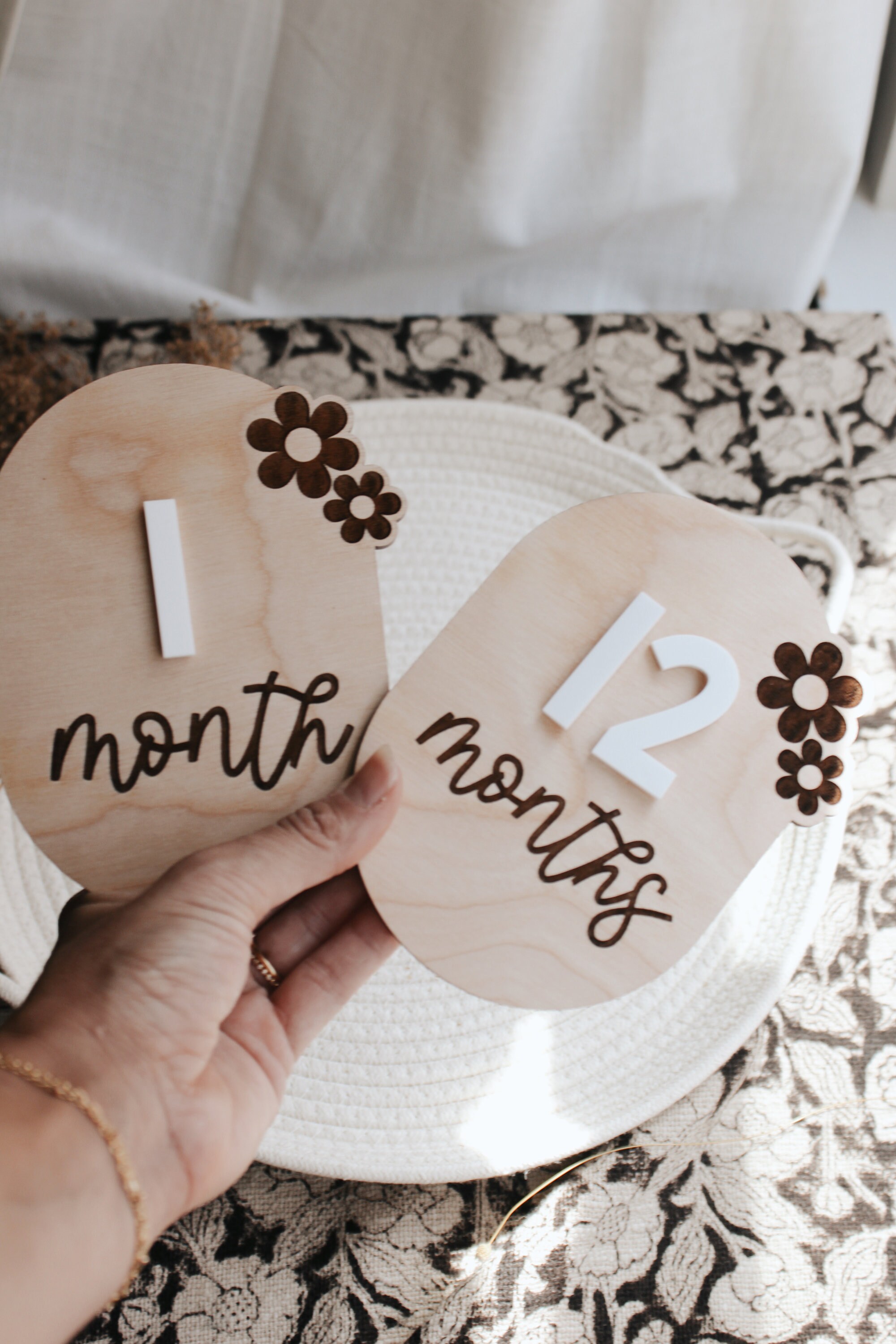 Boho Monthly Milestone, Interchangeable Monthly Milestone, Wooden Daisy ...