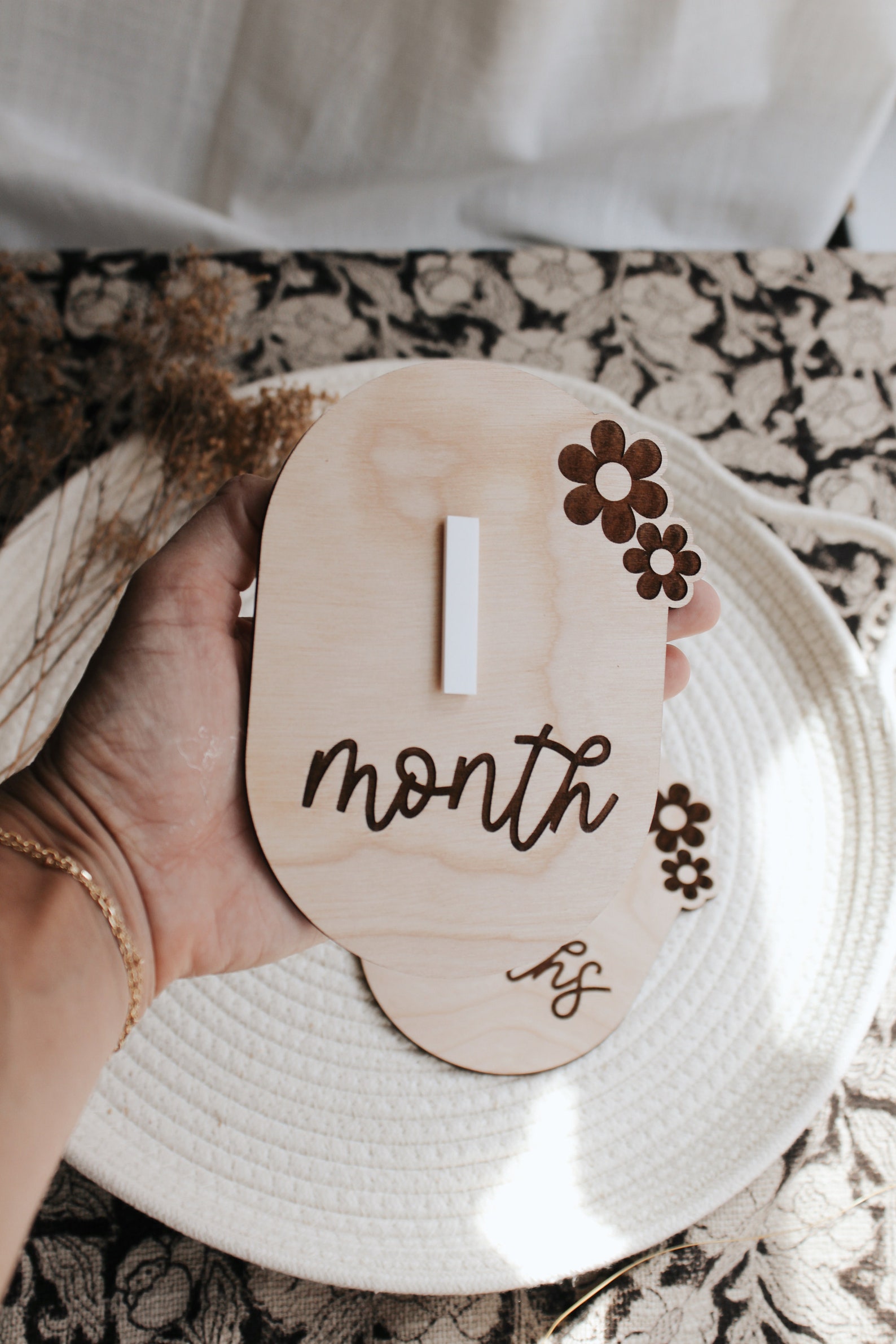 Boho Monthly Milestone, Interchangeable Monthly Milestone, Wooden Daisy ...