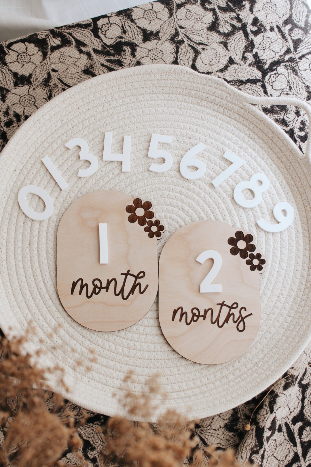 Boho Monthly Milestone, Interchangeable Monthly Milestone, Wooden Daisy ...