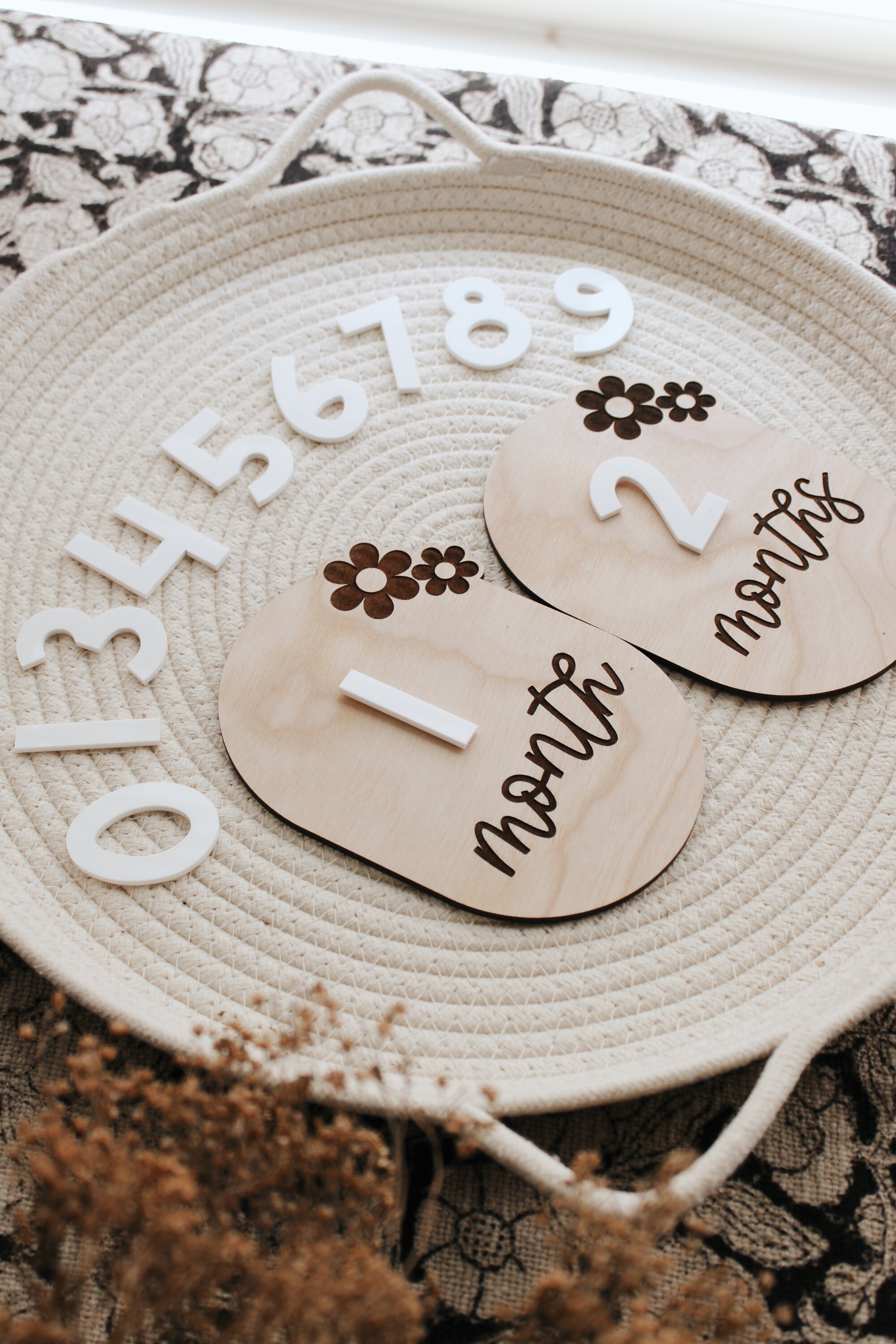 Boho Monthly Milestone, Interchangeable Monthly Milestone, Wooden Daisy ...