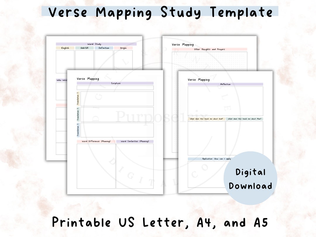 PRINTABLE, Bible Verse Mapping Template, Bible Study Template, Faith ...