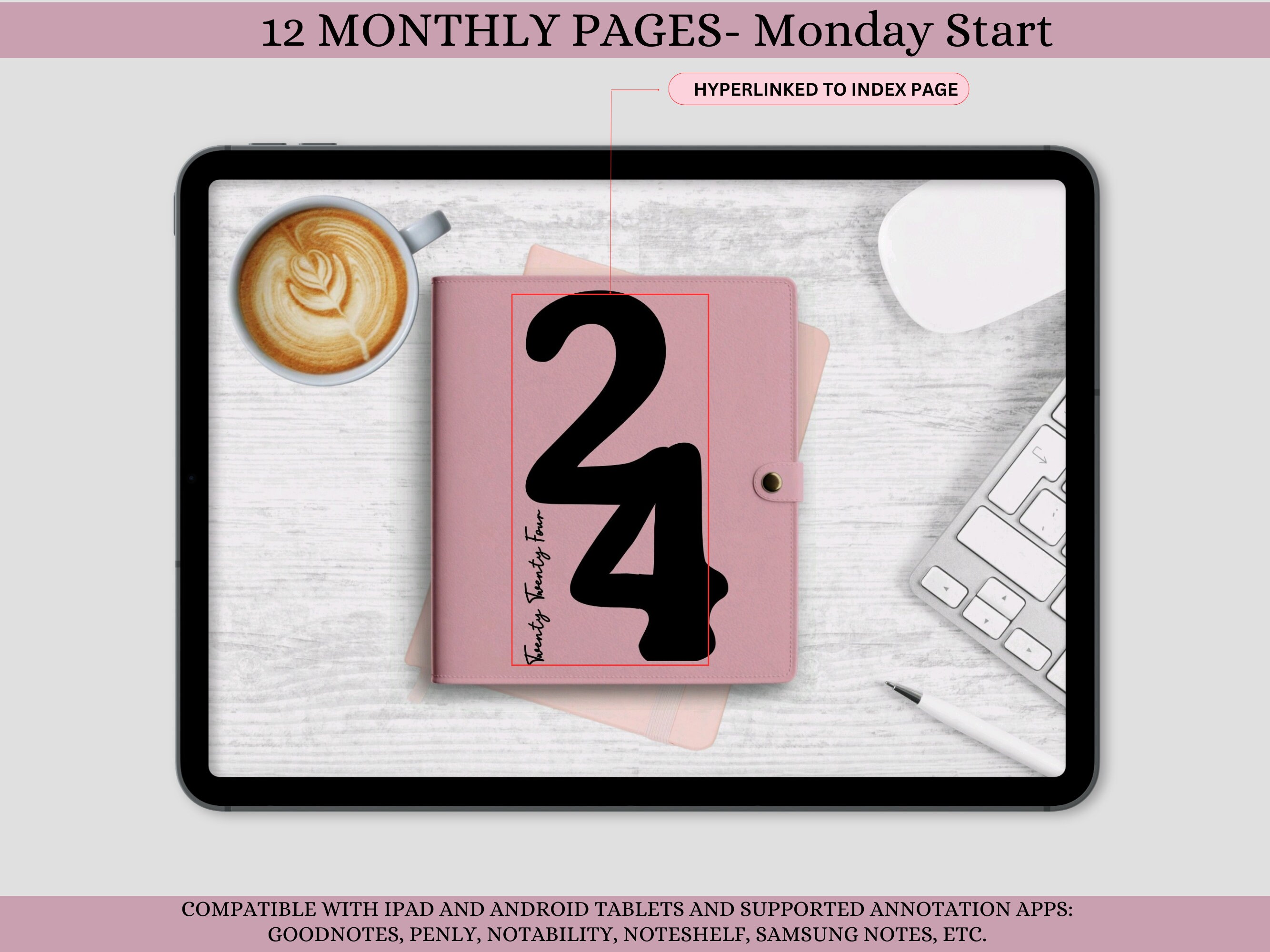 HYPERLINK Digital Planner, 2024 Pink Simple Digital Planner, 2024 ...