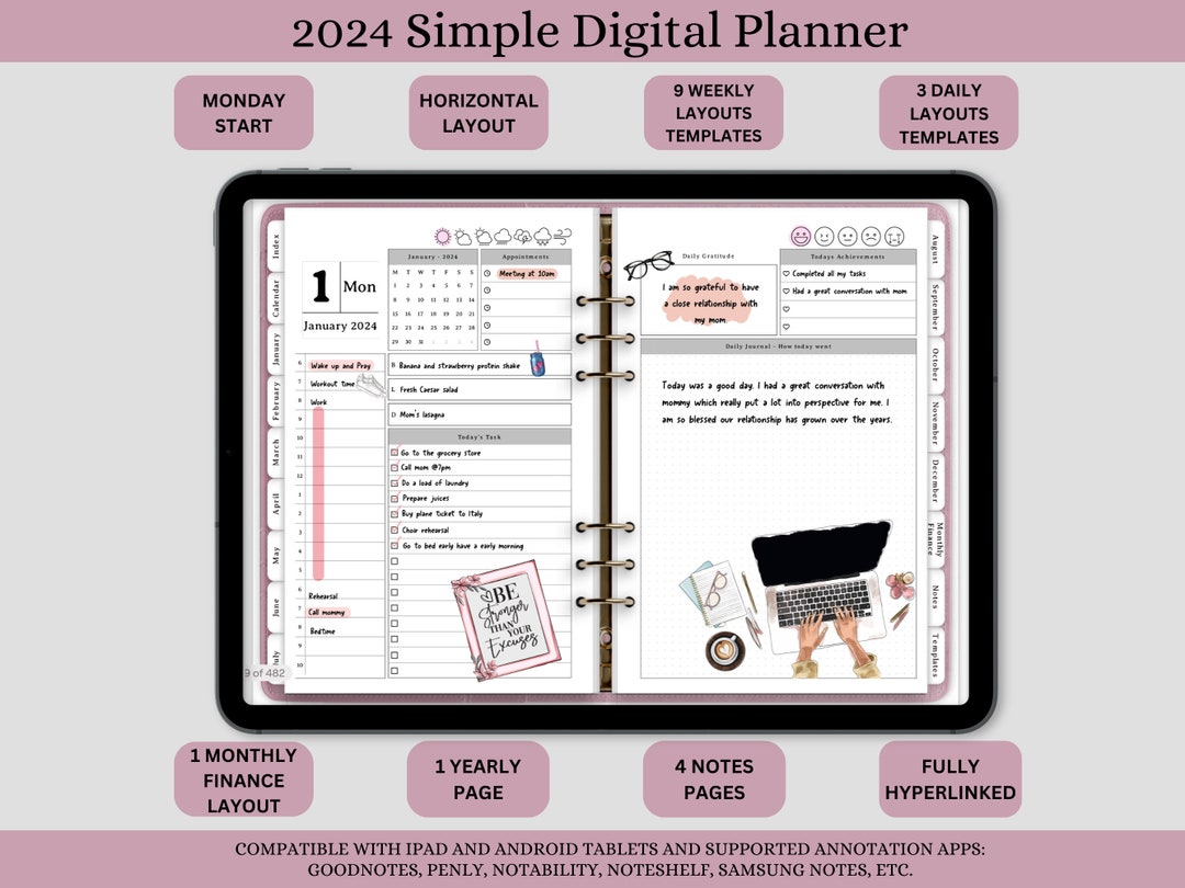 HYPERLINK Digital Planner, 2024 Pink Simple Digital Planner, 2024 ...