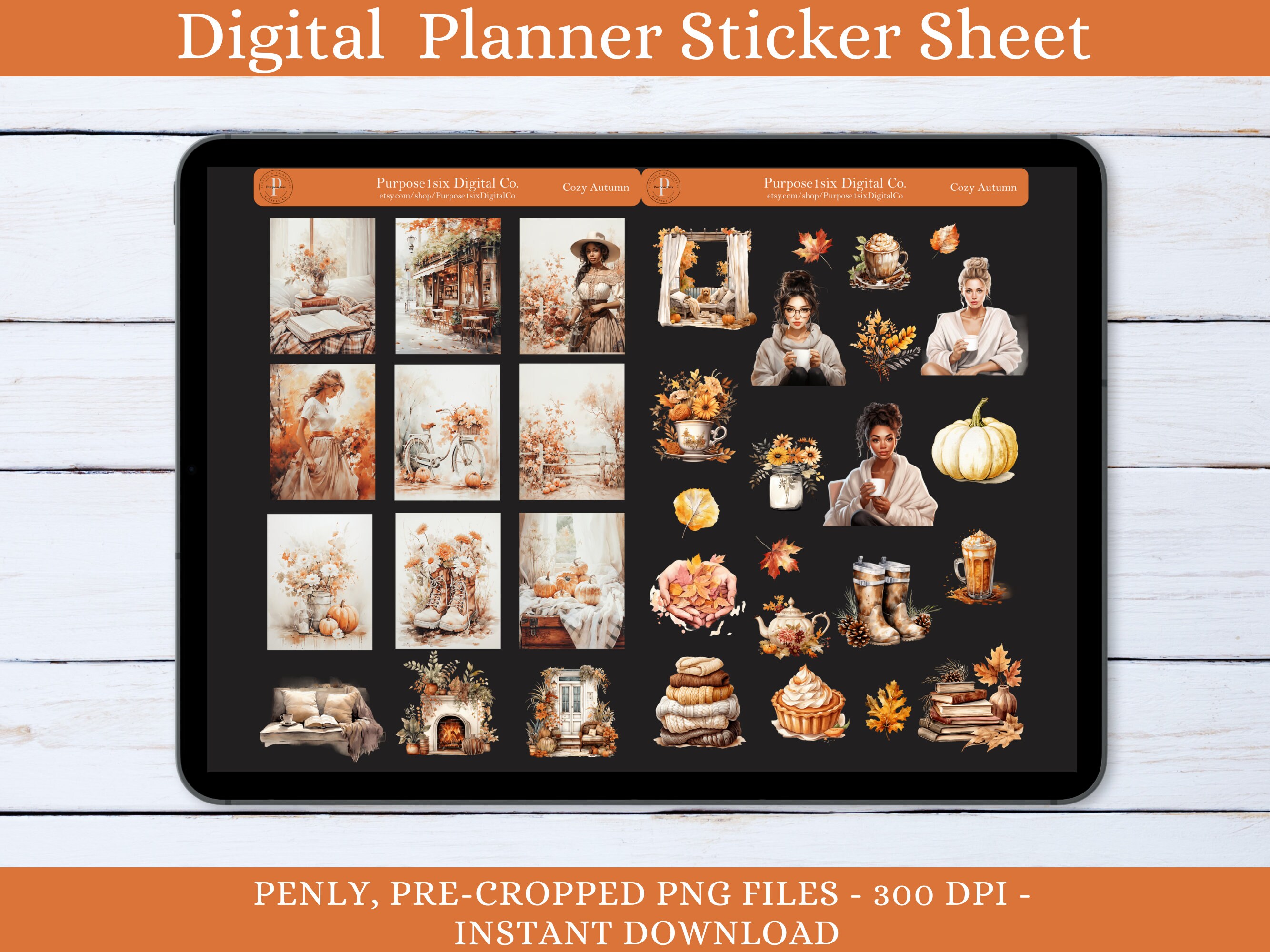 PRECROPPED PENLY, Cozy Autumn Digital Sticker Sheet, Precropped Png's ...