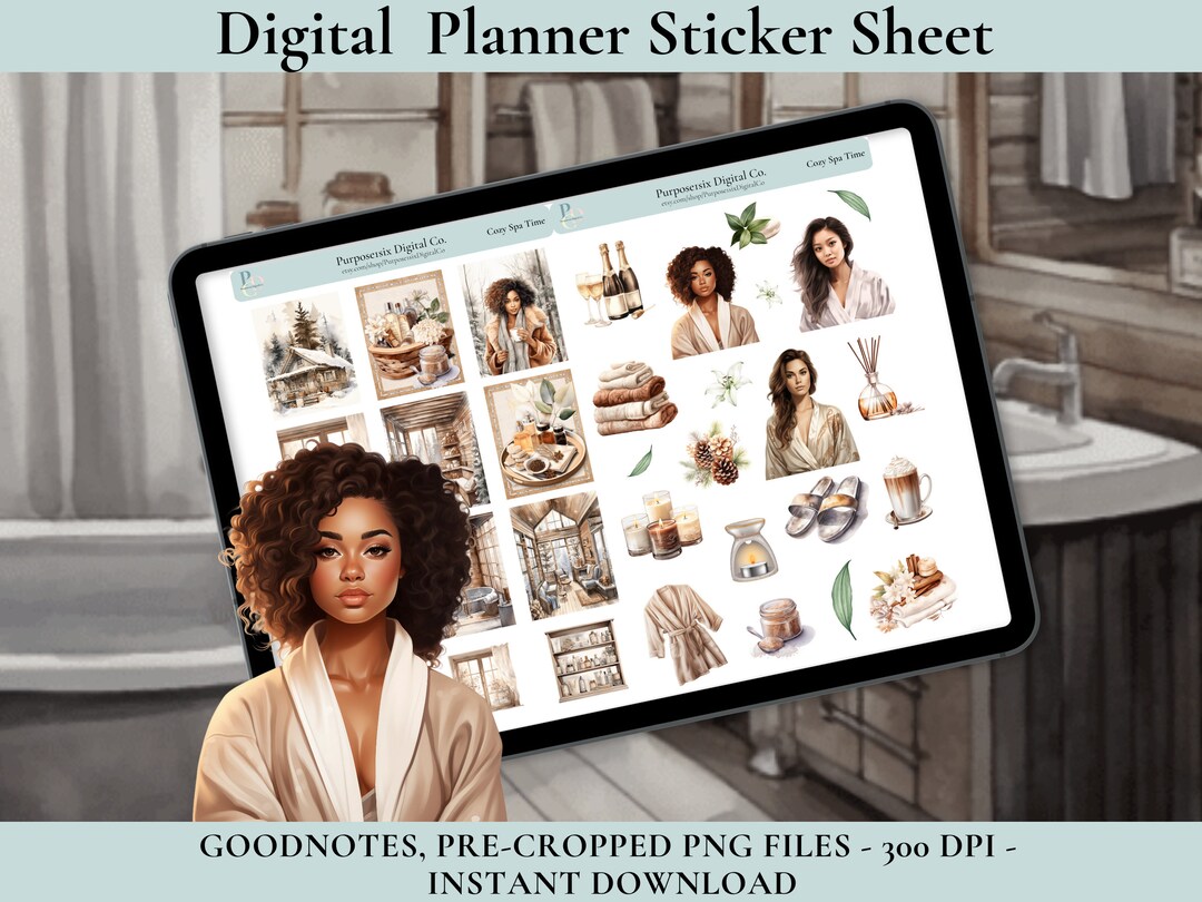 GOODNOTES, Cozy Spa Time, Precropped Digital Stickers, January Stickers ...