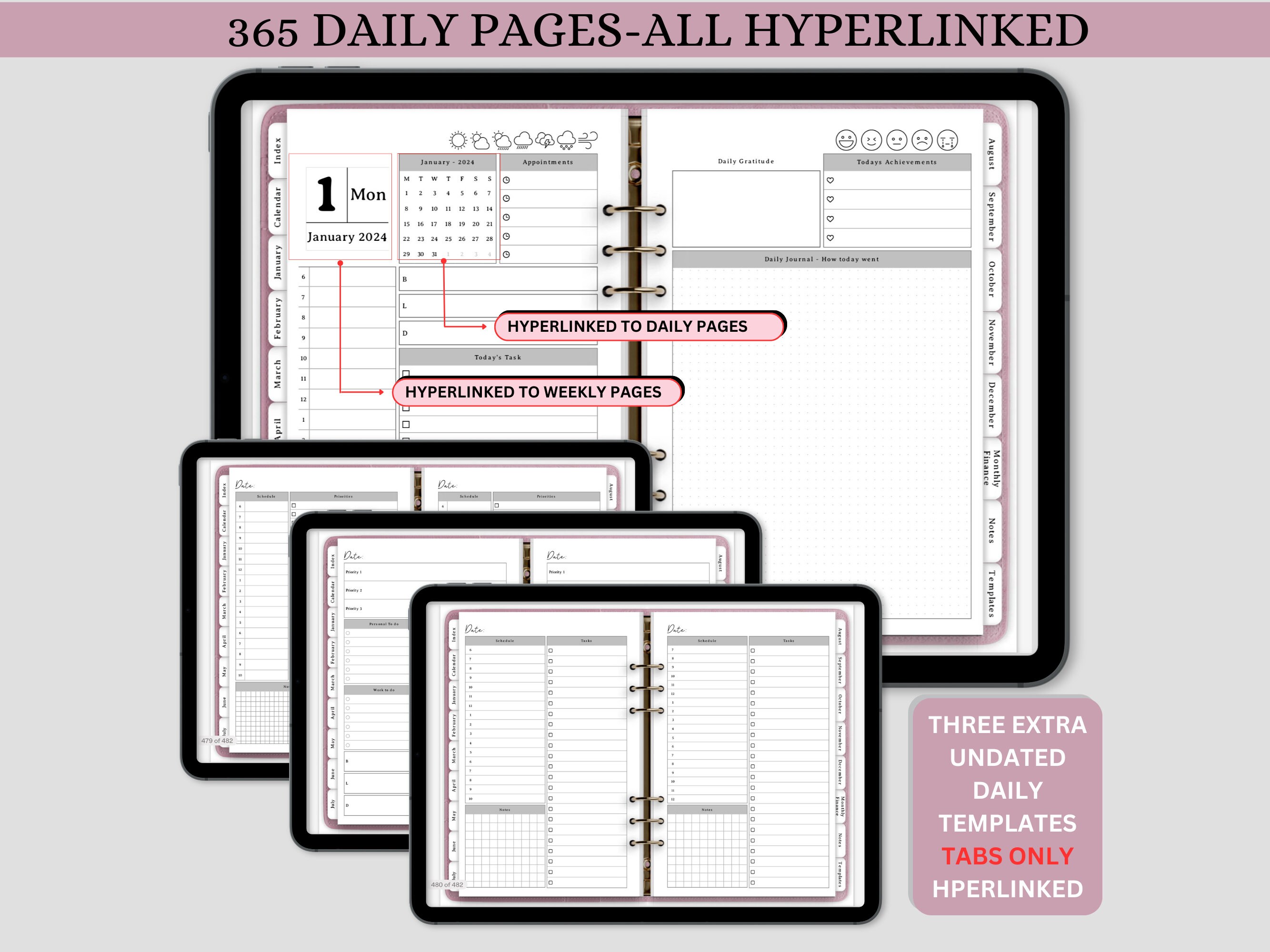HYPERLINK Digital Planner, 2024 Pink Simple Digital Planner, 2024 ...