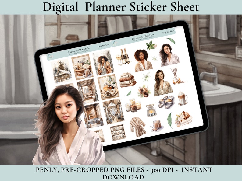 PENLY, Cozy Spa Time, Precropped Digital Stickers, January Stickers ...