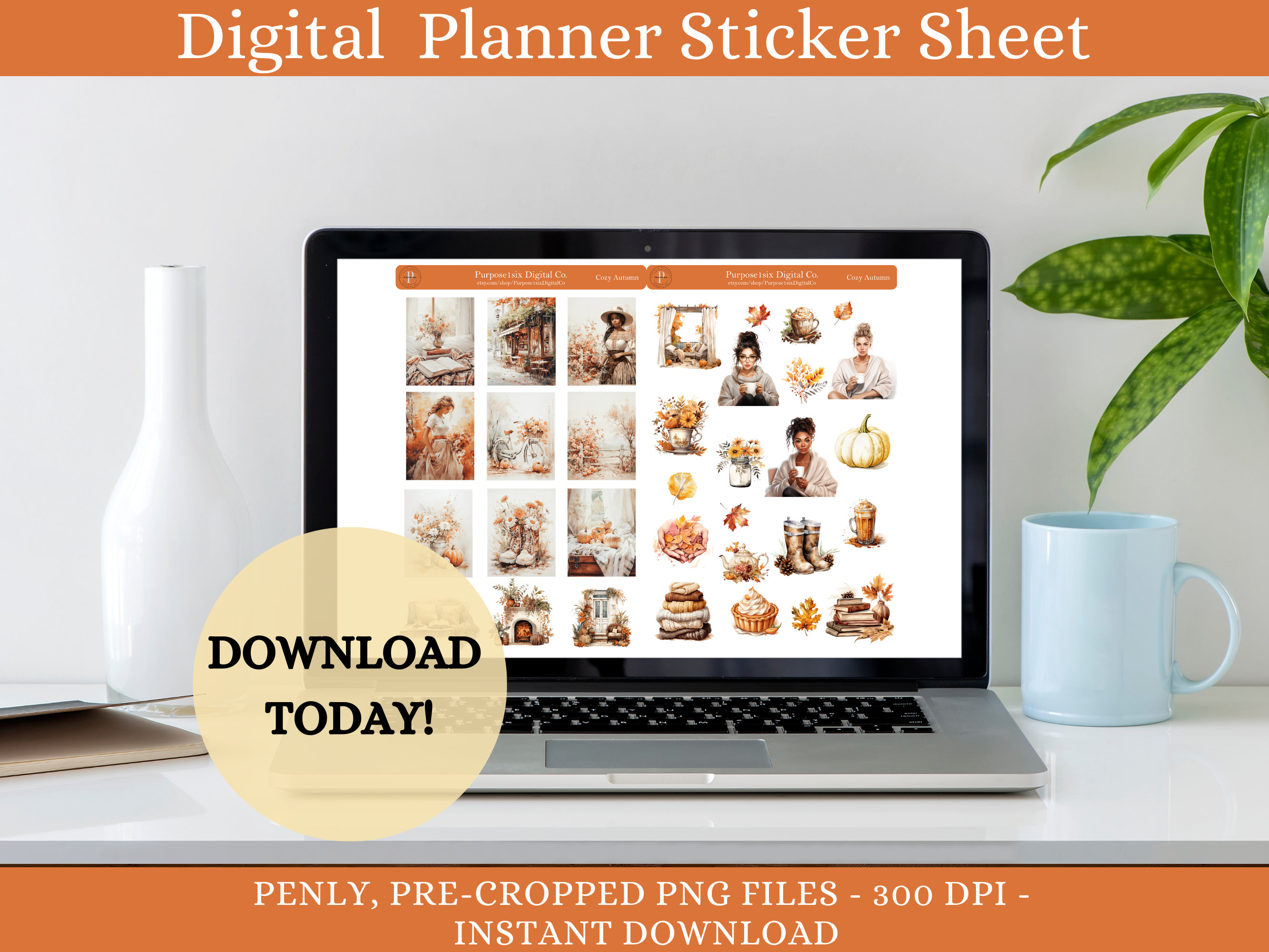 PRECROPPED PENLY, Cozy Autumn Digital Sticker Sheet, Precropped Png's ...