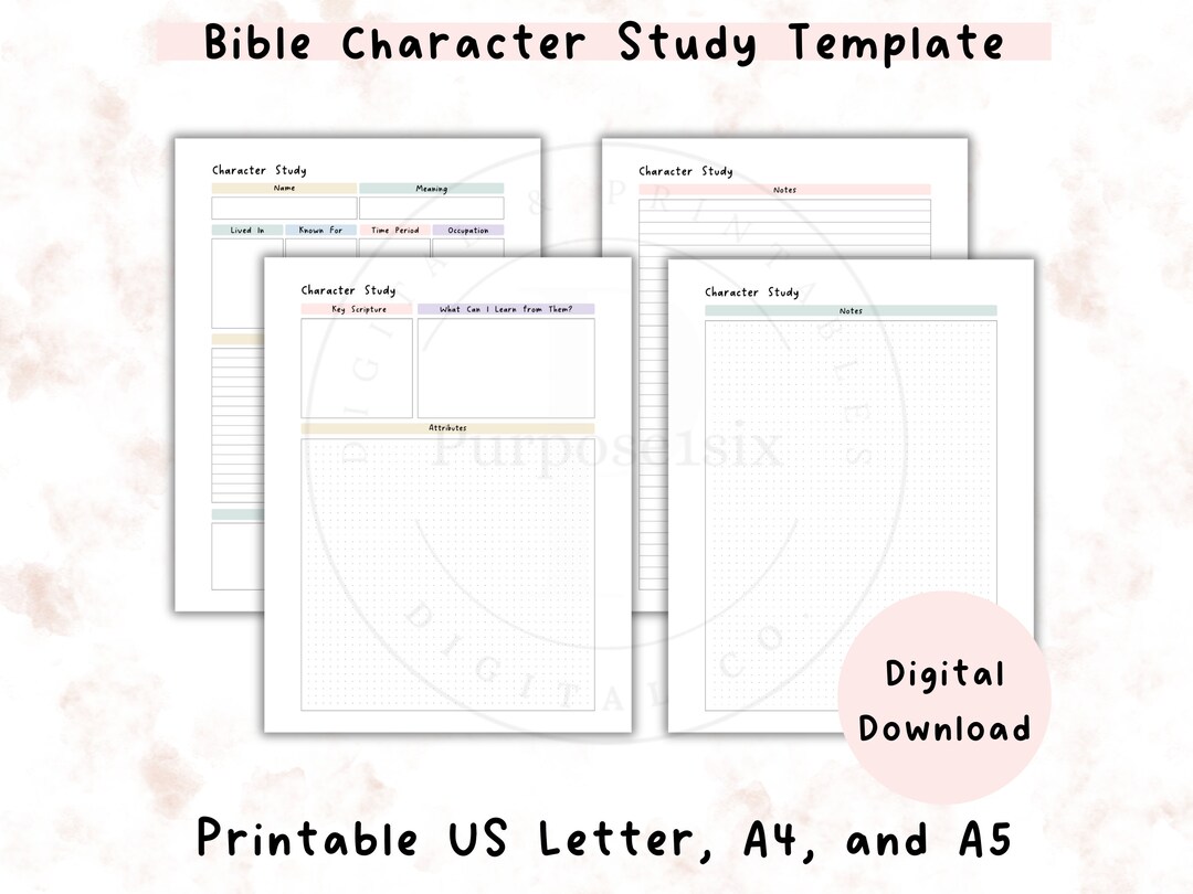 PRINTABLE, Bible Character Study Template, Bible Study Worksheet, Faith ...