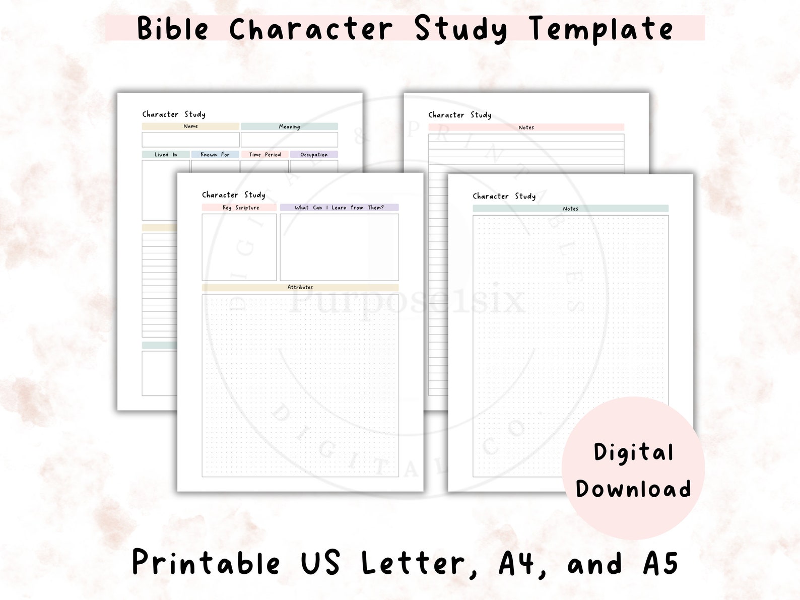PRINTABLE, Bible Character Study Template, Bible Study Worksheet, Faith ...