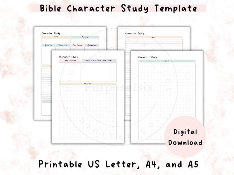 PRINTABLE, Bible Character Study Template, Bible Study Worksheet, Faith ...