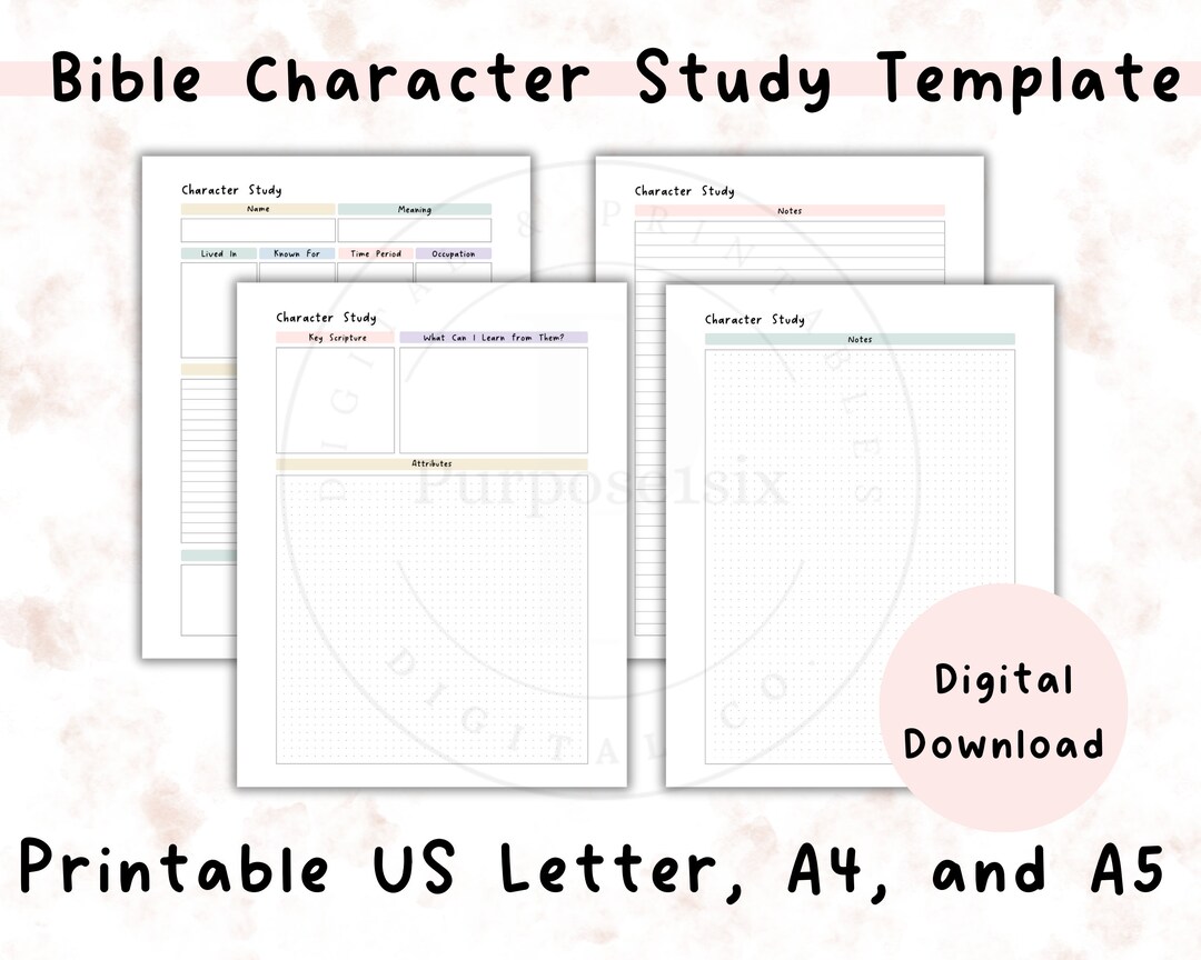 PRINTABLE Bible Character Study Template Bible Study - Etsy
