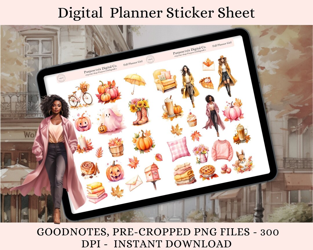 GOODNOTES, Fall Planner Girl Digital Sticker Sheet, Pre-cropped Png's ...