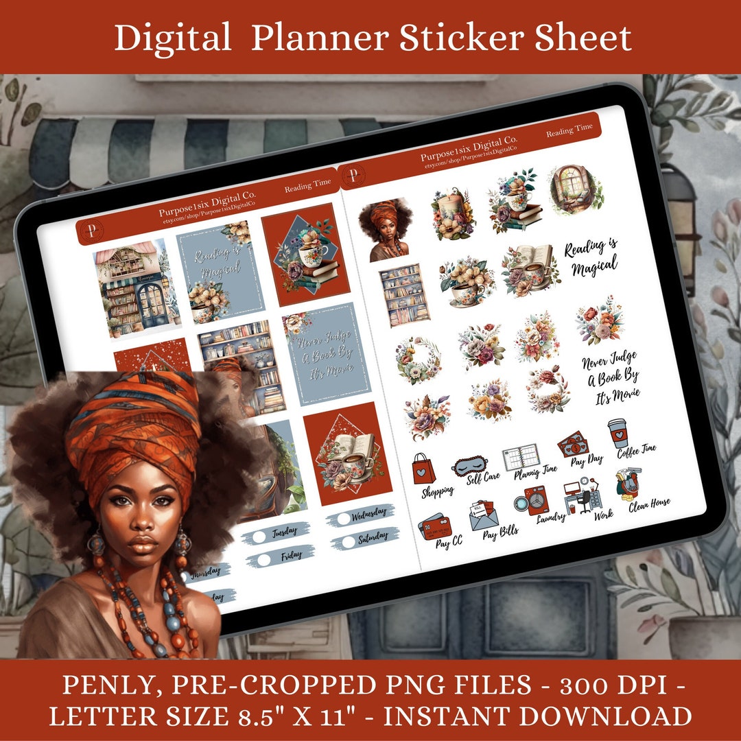 PRECROPPED PENLY Reading Time Digital Sticker Sheet, Digital Reading ...