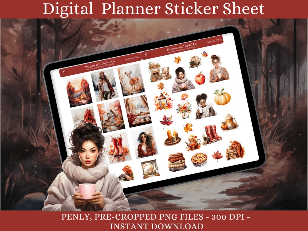 PRECROPPED PENLY, Autumn Vibe Digital Sticker Sheet, Precropped Png's ...