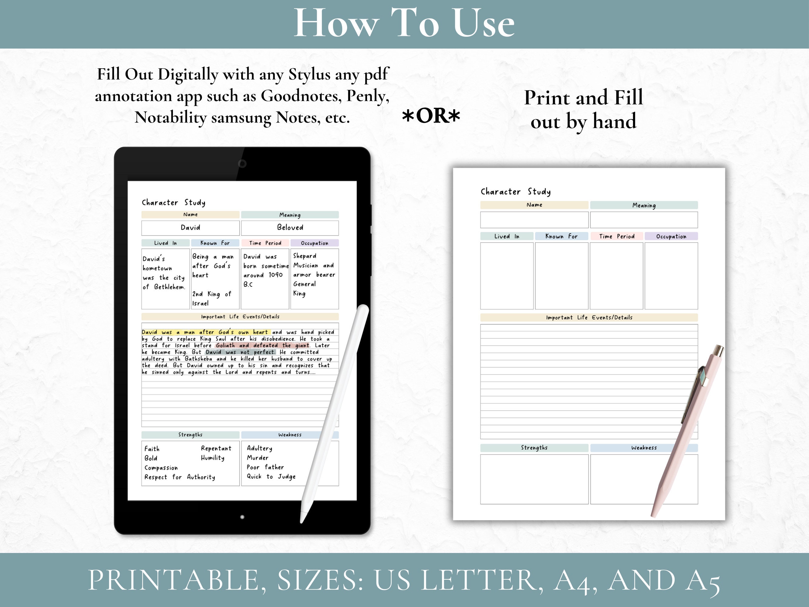 Bible Study Bundle, Bible Study Printable, Bible Character Study, Verse ...