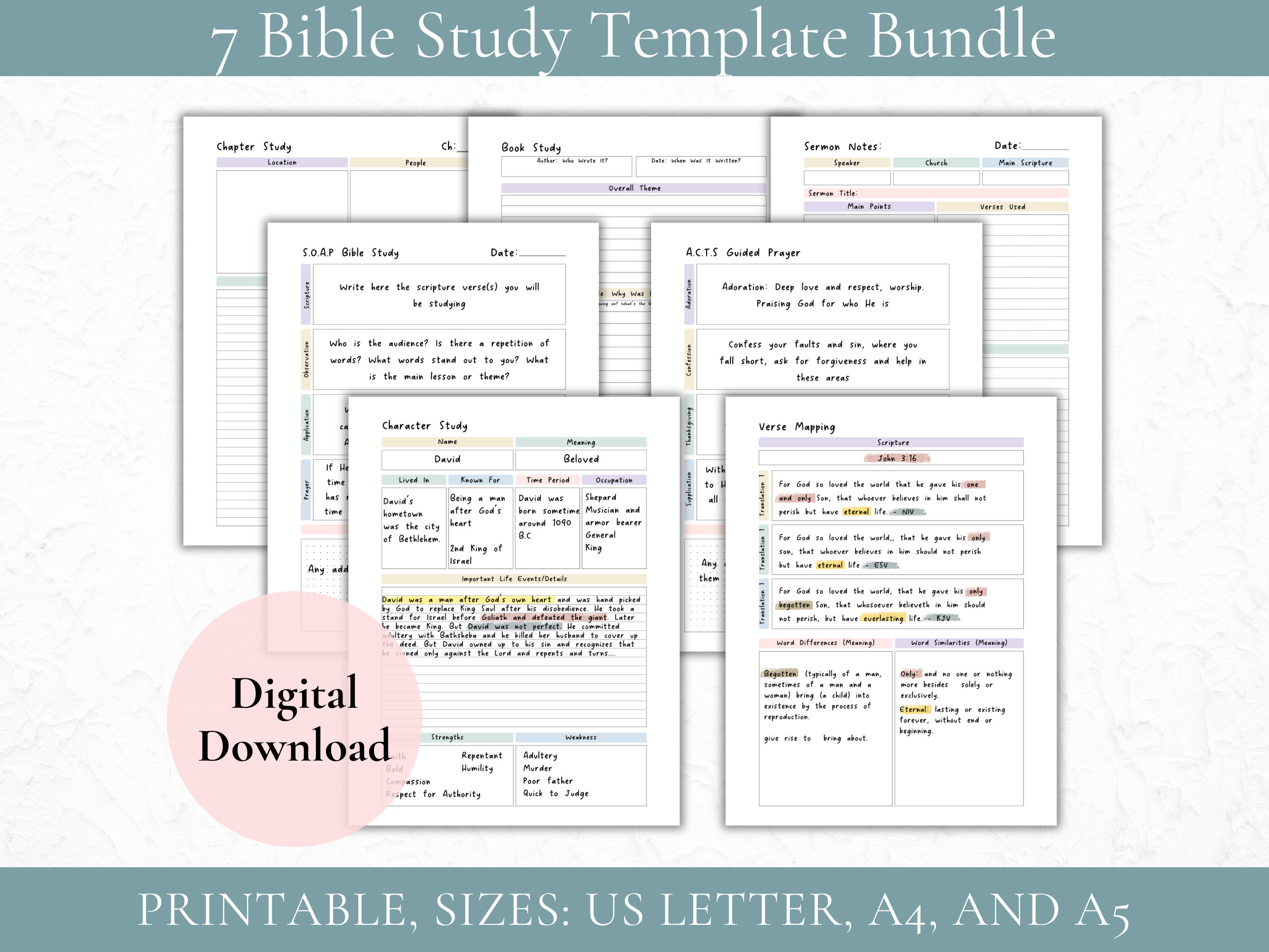 Bible Study Bundle, Bible Study Printable, Bible Character Study, Verse ...