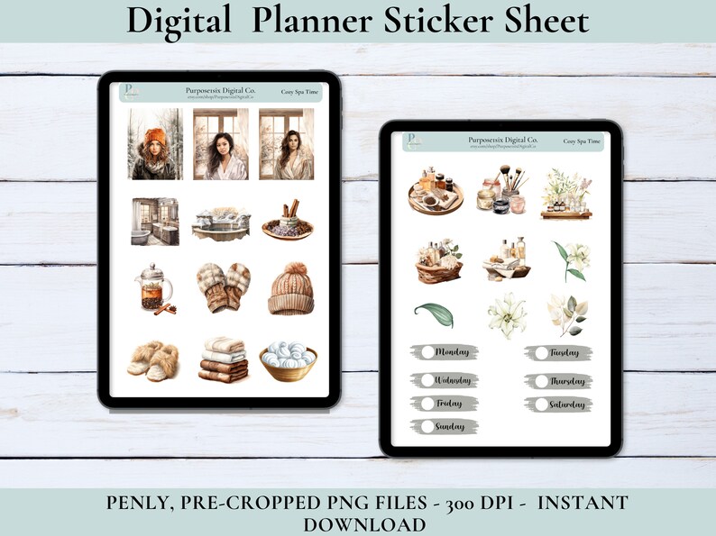 PENLY, Cozy Spa Time, Precropped Digital Stickers, January Stickers ...