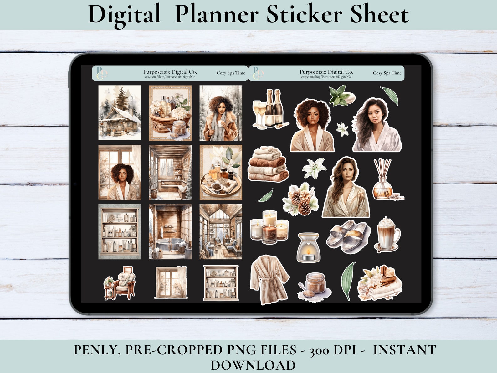 PENLY, Cozy Spa Time, Precropped Digital Stickers, January Stickers ...