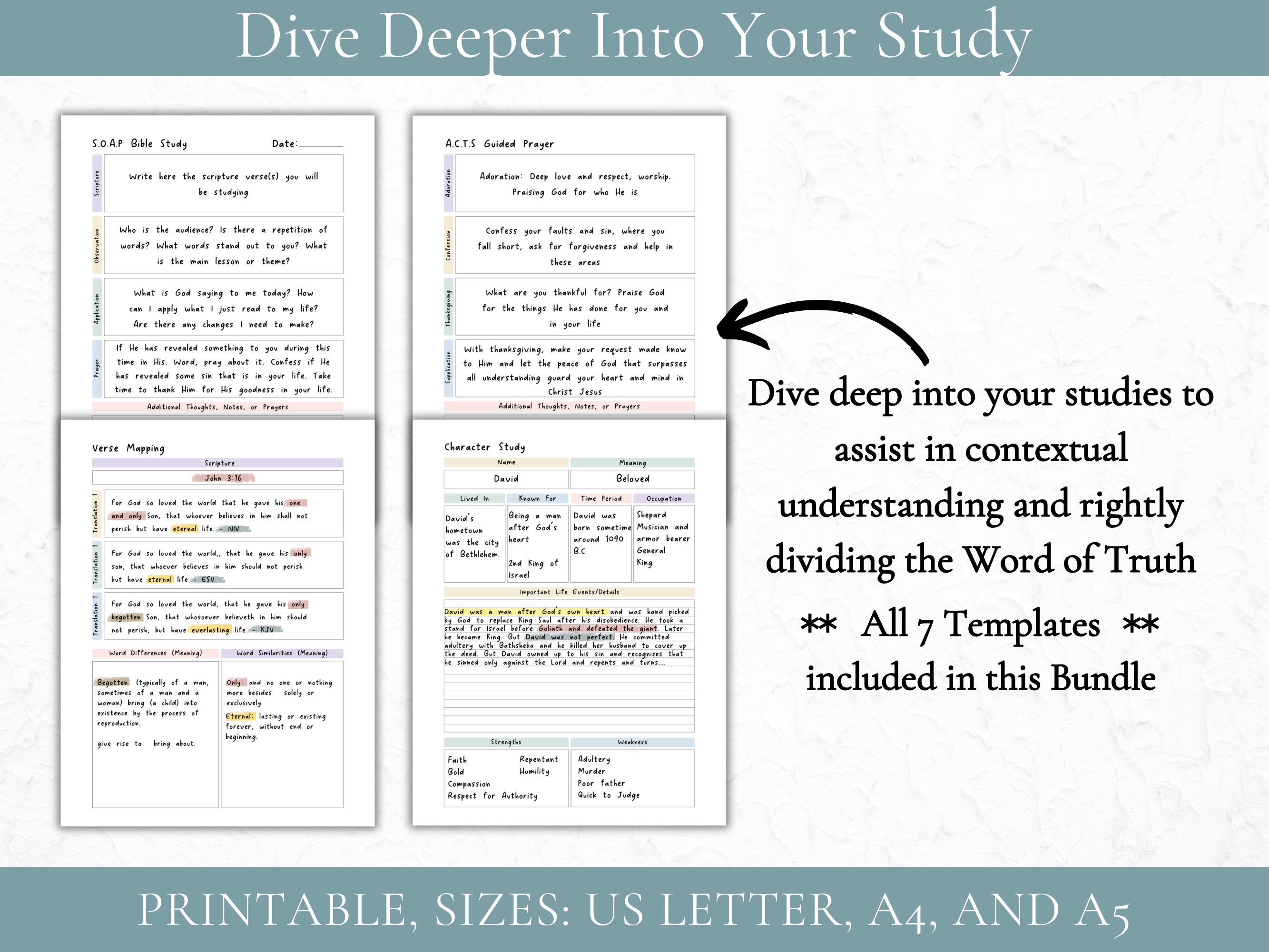 Bible Study Bundle, Bible Study Printable, Bible Character Study, Verse ...